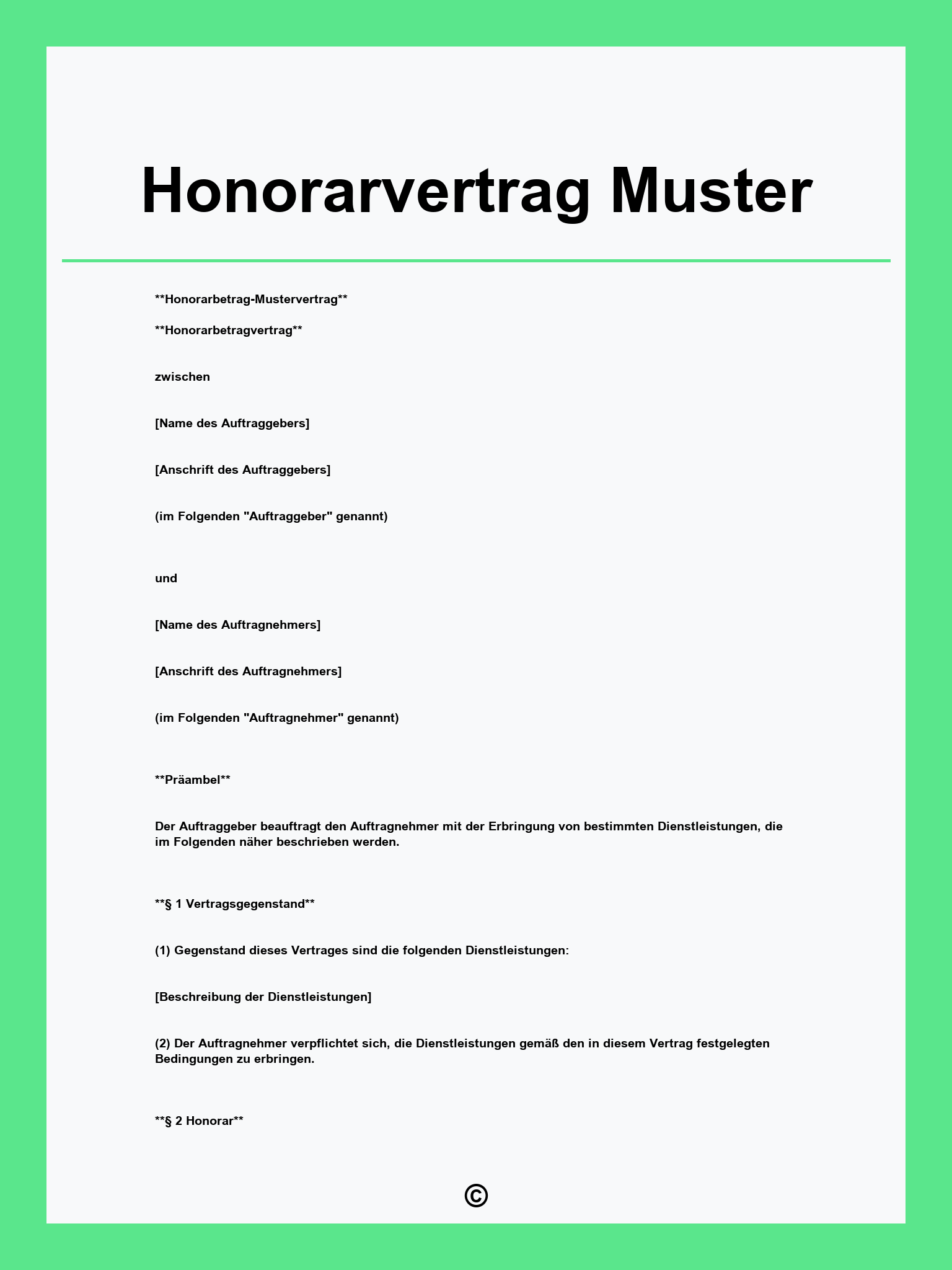Honorarvertrag Muster