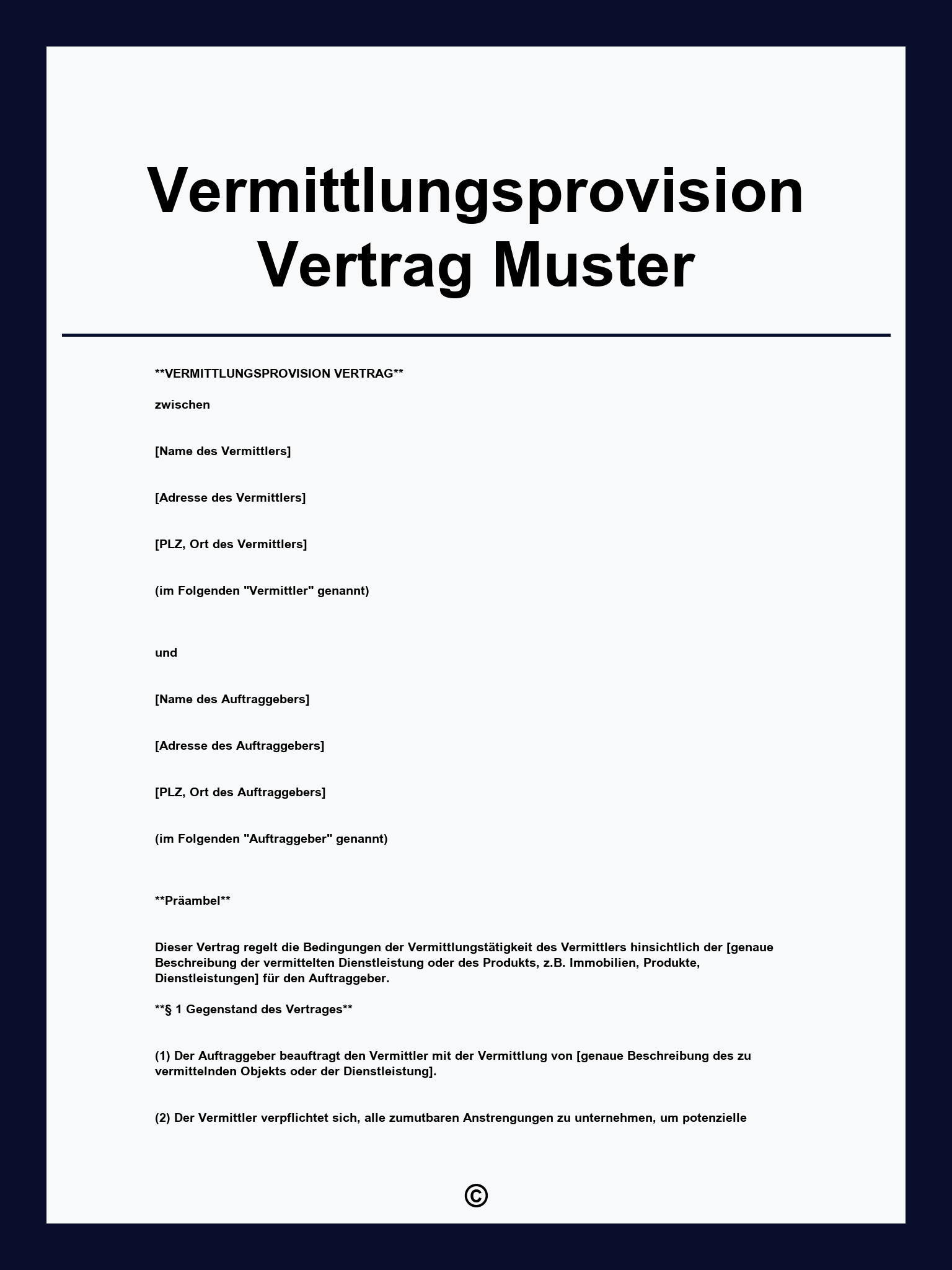 Vermittlungsprovision Vertrag Muster