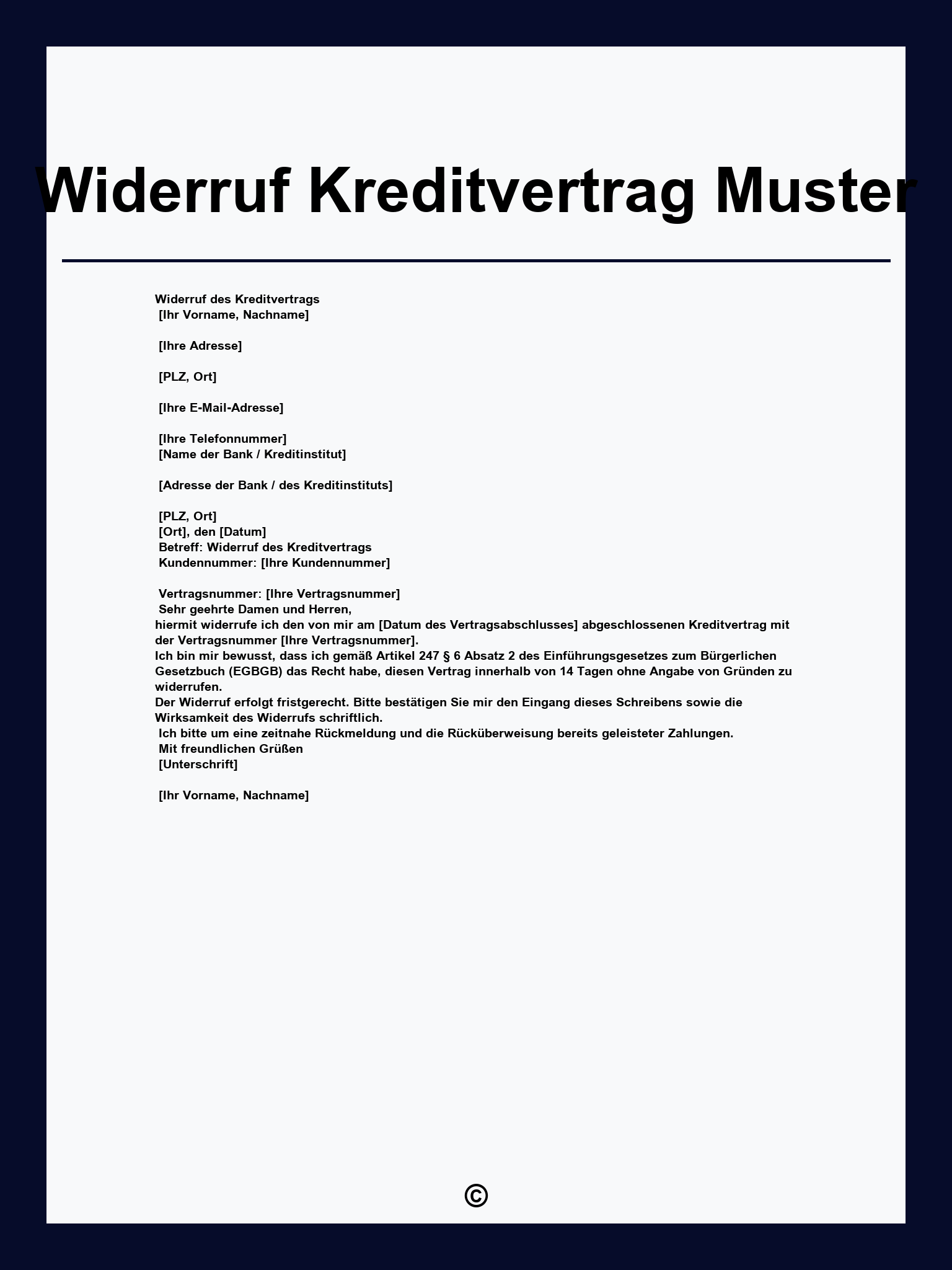 Widerruf Kreditvertrag Muster